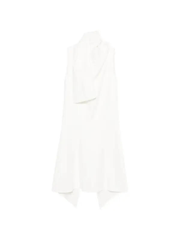 Khaite Flowing High Neck Satin Mini Dress With Scarf Tail - White