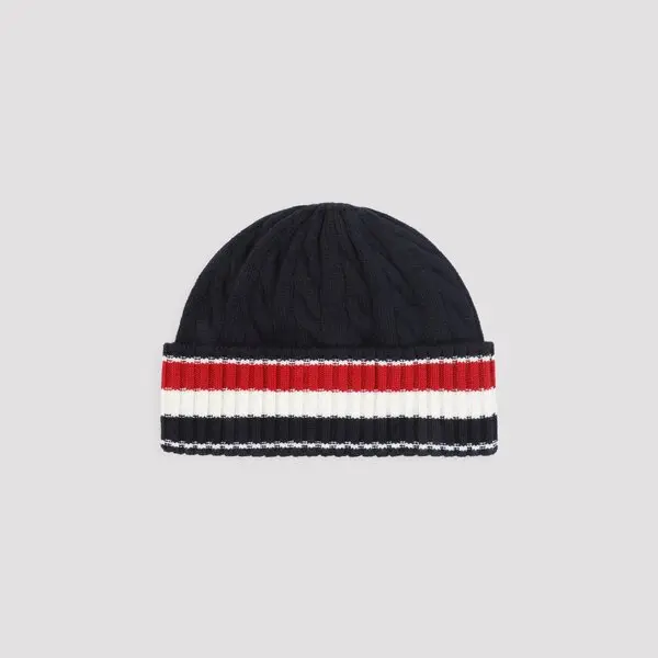 Thom Browne 100% Virgin Wool Cable Knit Beanie - Blue