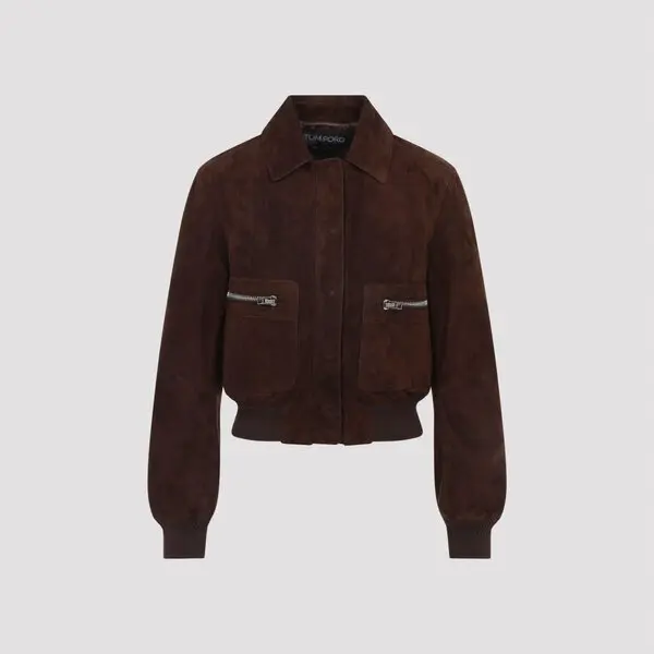 TOM FORD Suede Lambskin Bomber Jacket - Brown