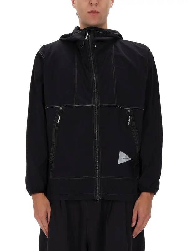 AND WANDER Hooded Zip-front Shell Jacket - Black