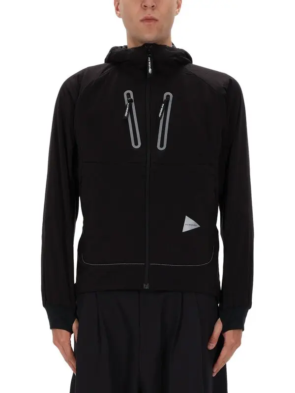 AND WANDER Hooded Technical Zip-up Jacket - Black