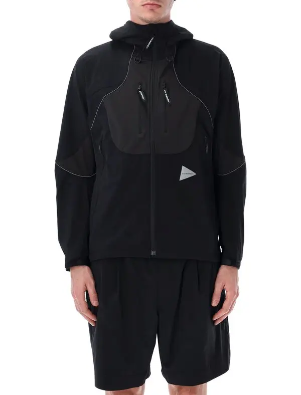 AND WANDER Hooded Technical Zip-up Jacket - Black