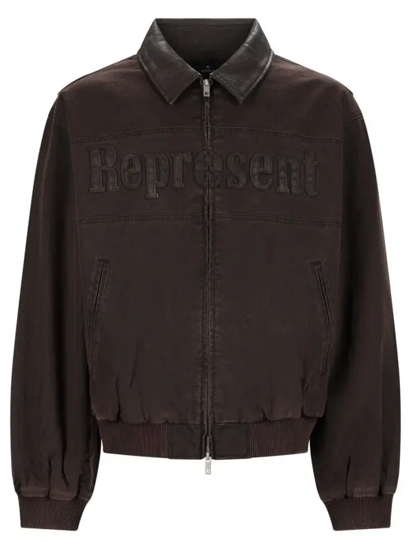 REPRESENT Embroidered Logo Zip-up Bomber Jacket - Brown