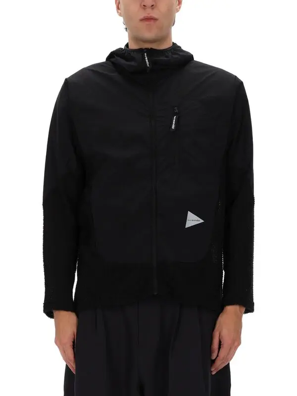 AND WANDER Lightweight Hooded Zip Jacket - Black