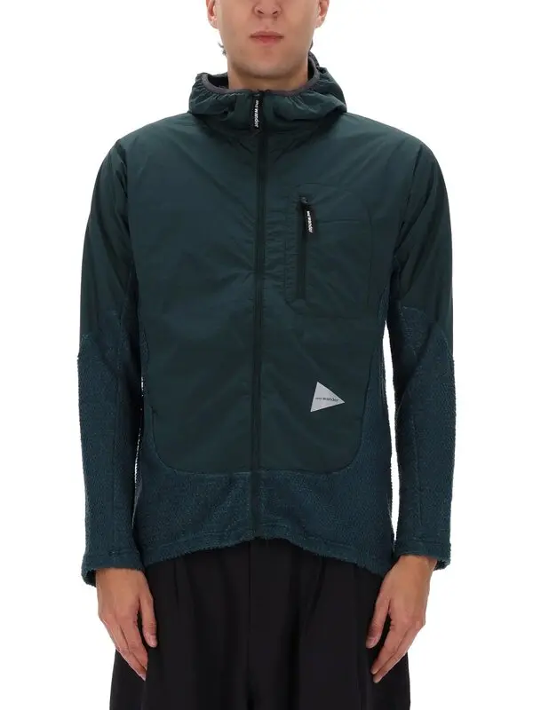 AND WANDER Zip Up Fleece And Technical Fabric Hooded Jacket - Green