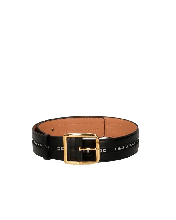 Elisabetta Franchi Black Leather Belt With Gold Buckle - Nero