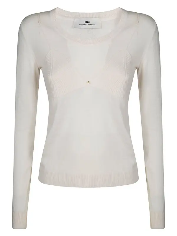 Elisabetta Franchi Ribbed Knit Long Sleeve Top - Bianco