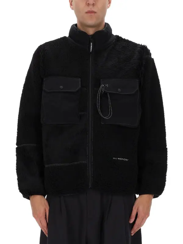 AND WANDER Fleece Zip Jacket With Stand Collar And Chest Pockets