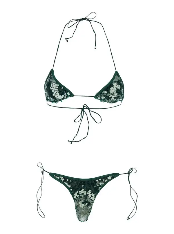 Oseree Sequin Triangle Bikini - Green