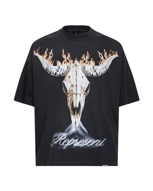 REPRESENT Graphic Skull Print Oversized T-shirt - Stained Black