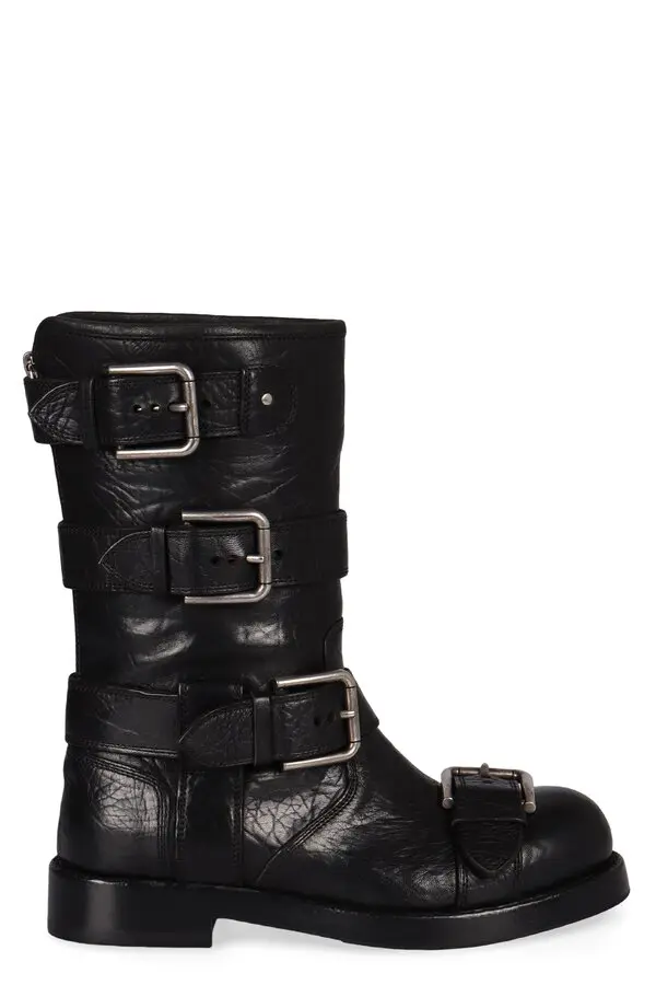 Dolce & Gabbana Ankle Boots With All-over Buckles In Leather - Black