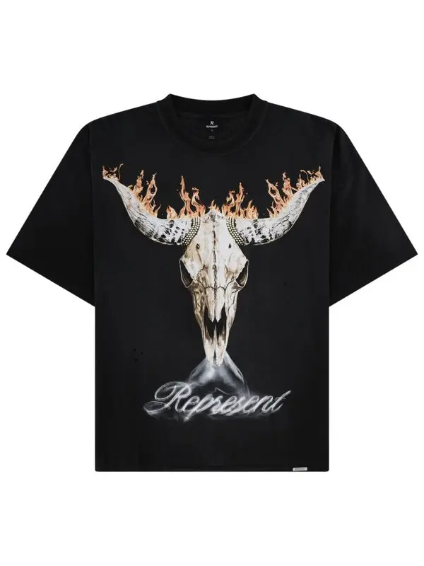 REPRESENT Graphic Skull Horn T-shirt - Black