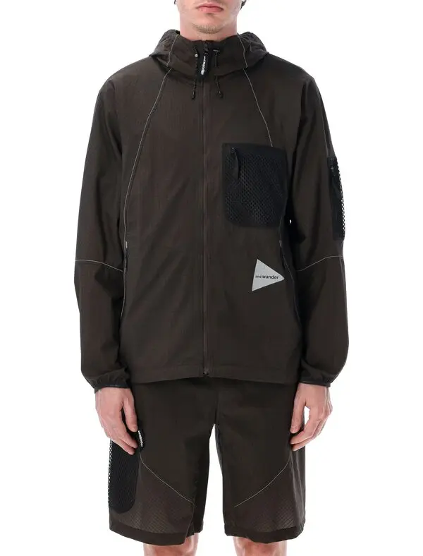 AND WANDER Ripstop Jacket With Hood - Charcoal