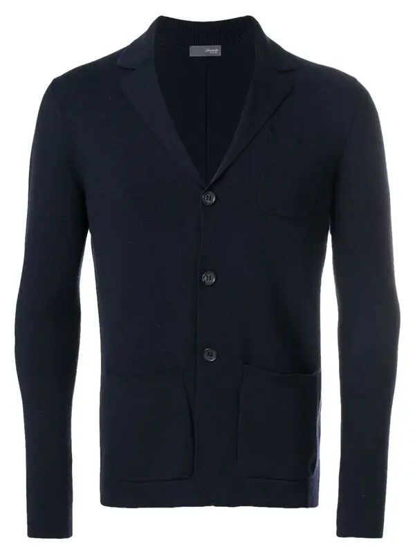 DRUMOHR Navy Knit Jacket With Notch Lapel - Blue