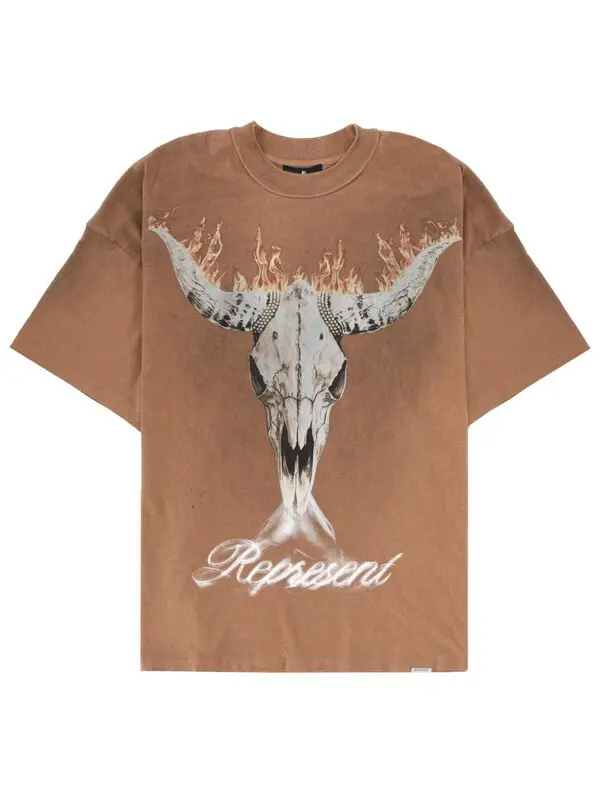 REPRESENT Oversized Graphic Skull Bull T-shirt - Brown
