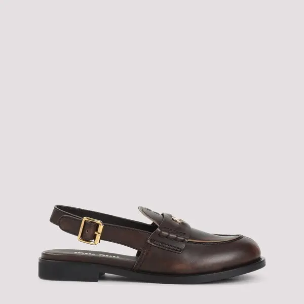 Miu Miu Embossed Leather Slingback Loafers - Brown