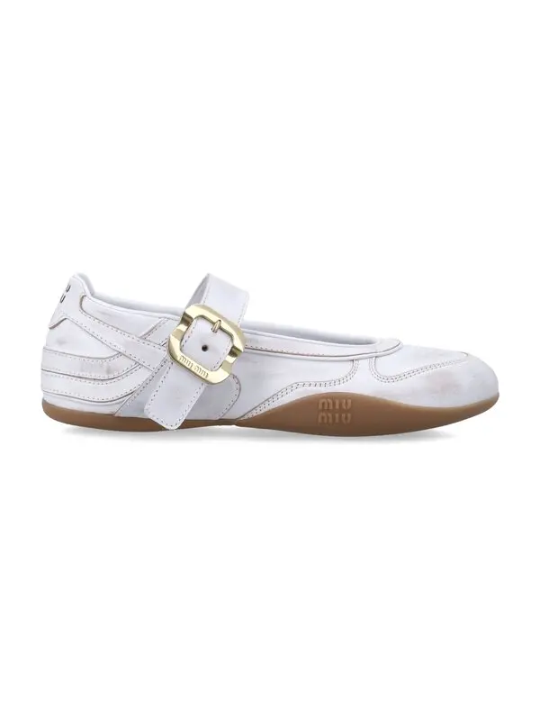 Miu Miu Ballerina Flats With Gold-tone Buckle Detail - White