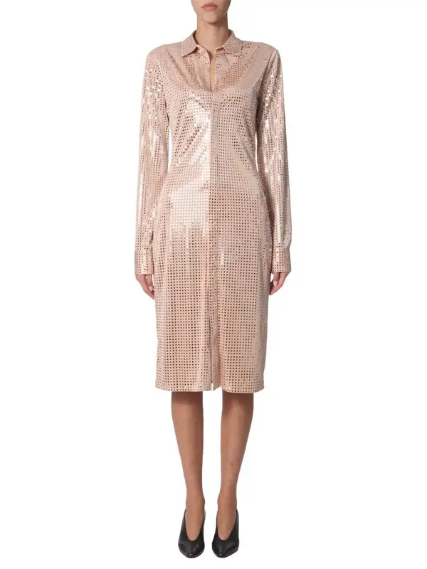 Bottega Veneta Embellished Mosaic Shirt Dress - Nude