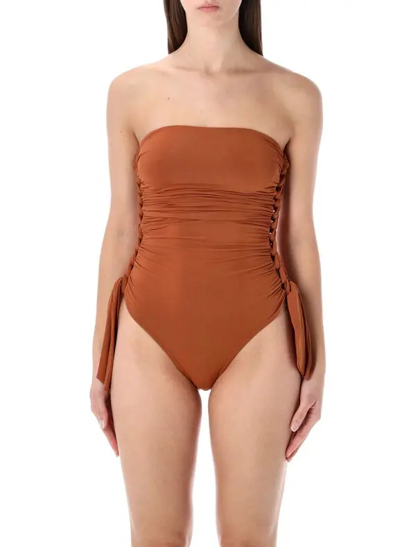 Zimmermann Daylight Braided Gathered One-piece Swimsuit - Copper