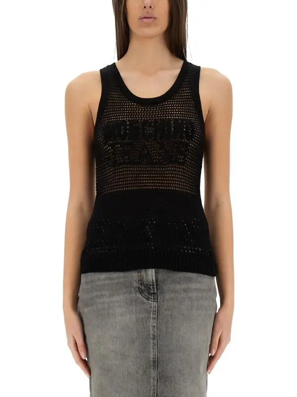 Moschino Slim Fit Mesh Logo Top - Black