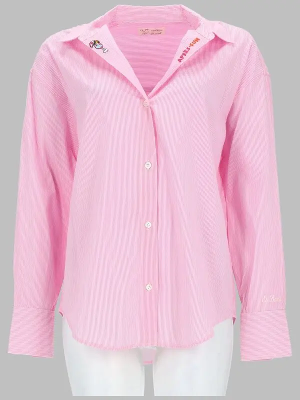 MC2 SAINT BARTH Striped Cotton Shirt With Embroidery - Pink