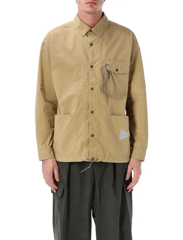 AND WANDER Technical Cotton Shirt Jacket With Carabiner Detail - Beige