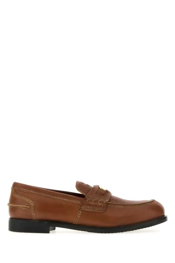 Miu Miu Leather Loafers With Horsebit Detail - Camel