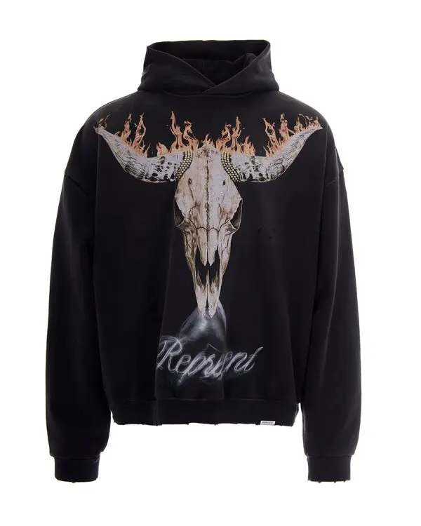 REPRESENT Graphic Skull Print Hoodie - Stained Black