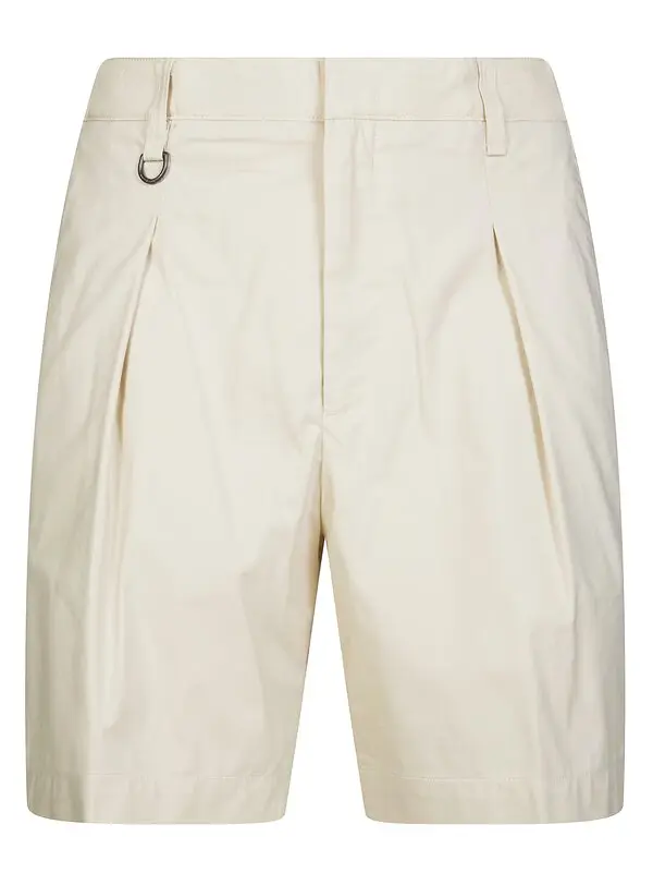 PAOLO PECORA Pleated Mini Bermuda Shorts In Soft Technical Fabric - Beige