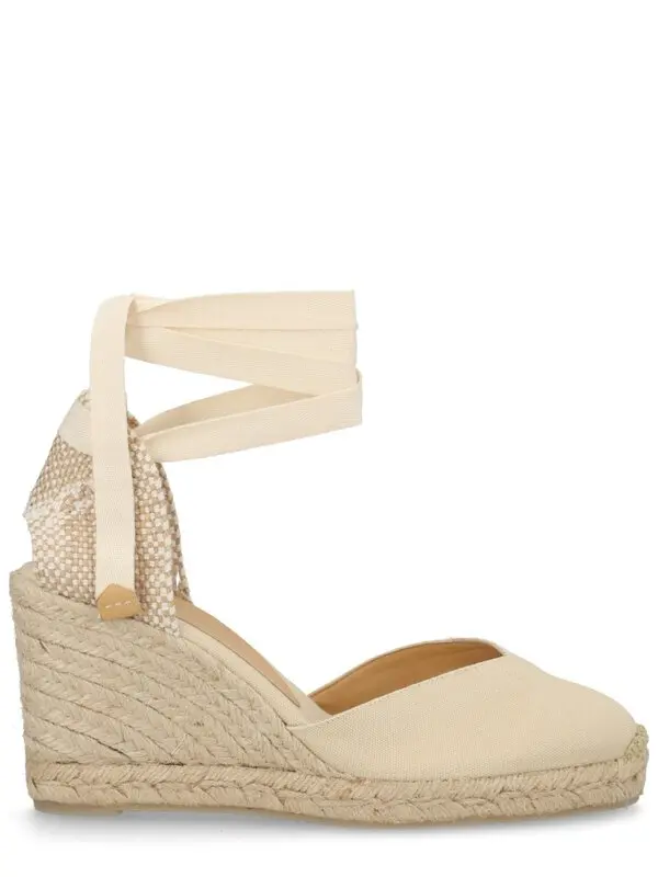 CastaÑer Canvas Ankle-tie Espadrille Wedge Sandals - Ivory