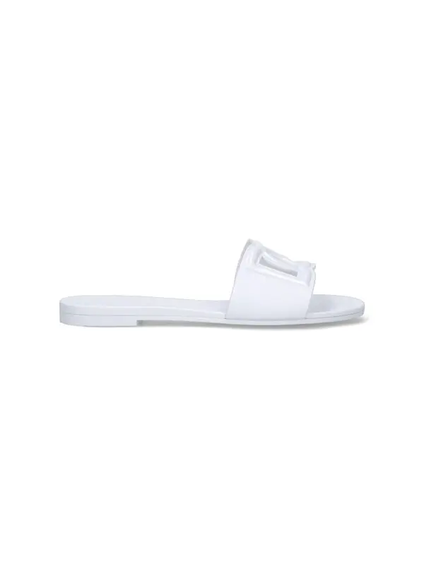Dolce & Gabbana Embossed Logo Slide Sandals - White