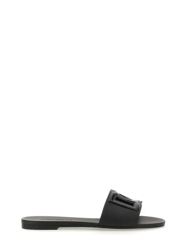 Dolce & Gabbana Flat Sandals With Embossed Logo Detail - Black