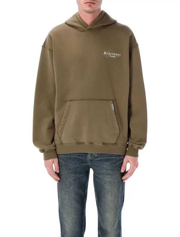 REPRESENT Oversized Relaxed Fit Embroidered Hoodie - Aged Khaki