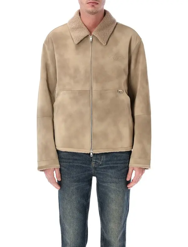 REPRESENT Faux Suede Sherpa Collar Zip Jacket - Cafe