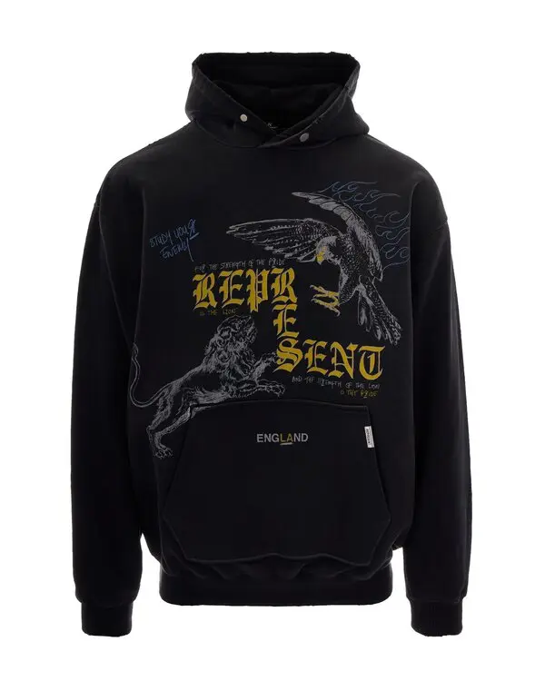 REPRESENT Graphic Cotton Hoodie - Washed Black
