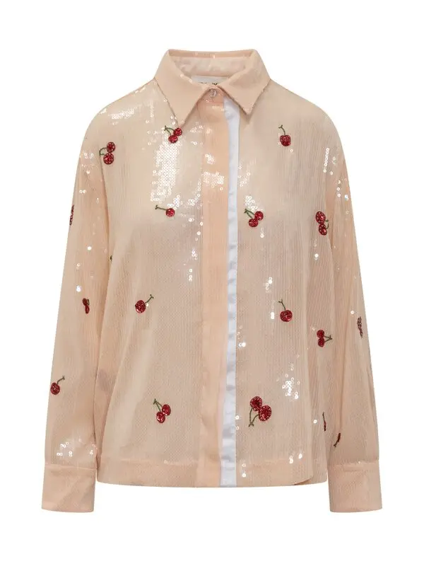 DES_PHEMMES Cherry Embellished Sequin Shirt - Nude