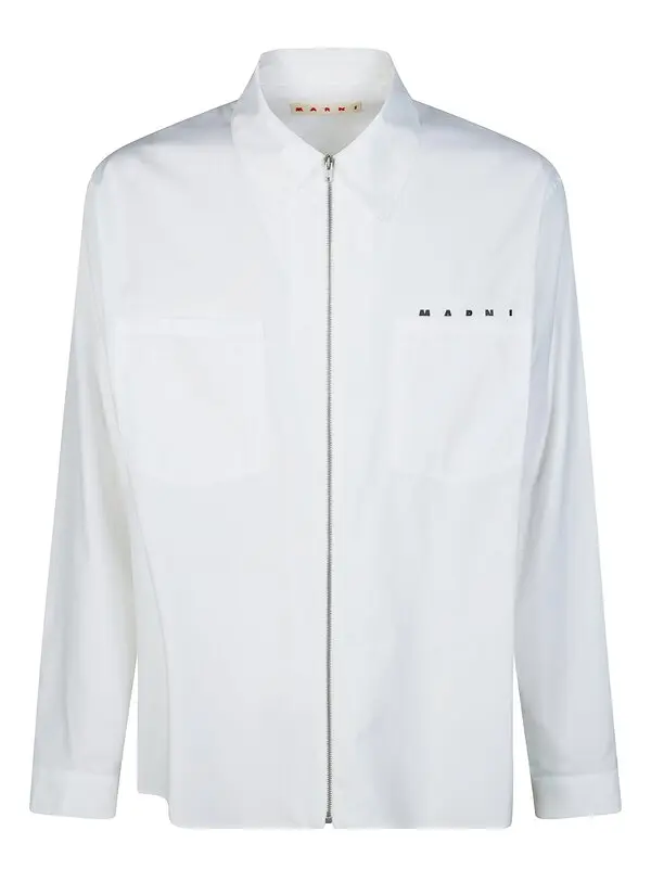 Marni Logo-print Zip-up Cotton Shirt