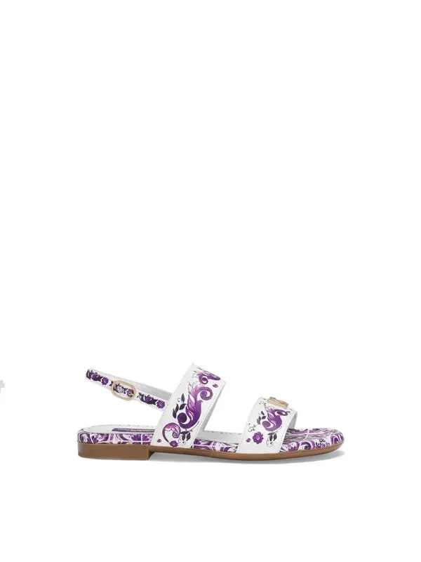 Dolce & Gabbana Leather Flat Sandals With Floral Print - Multicolour