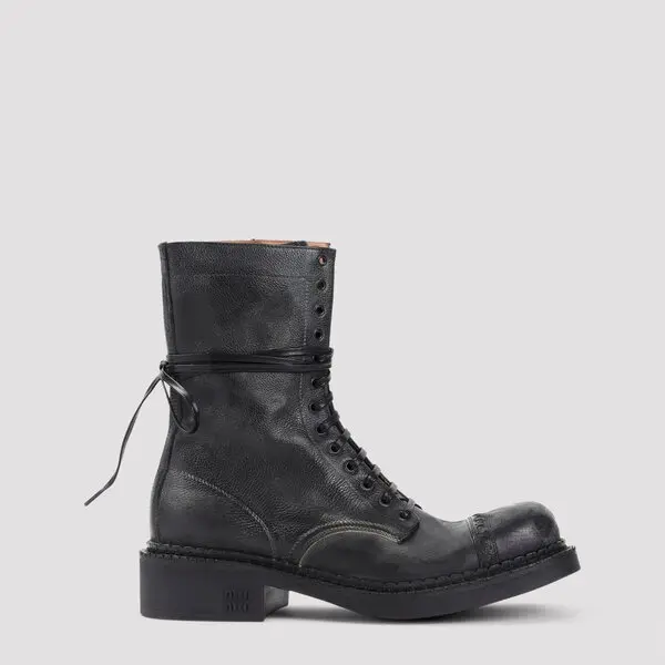 Miu Miu Lace-up Ankle Boots - Black