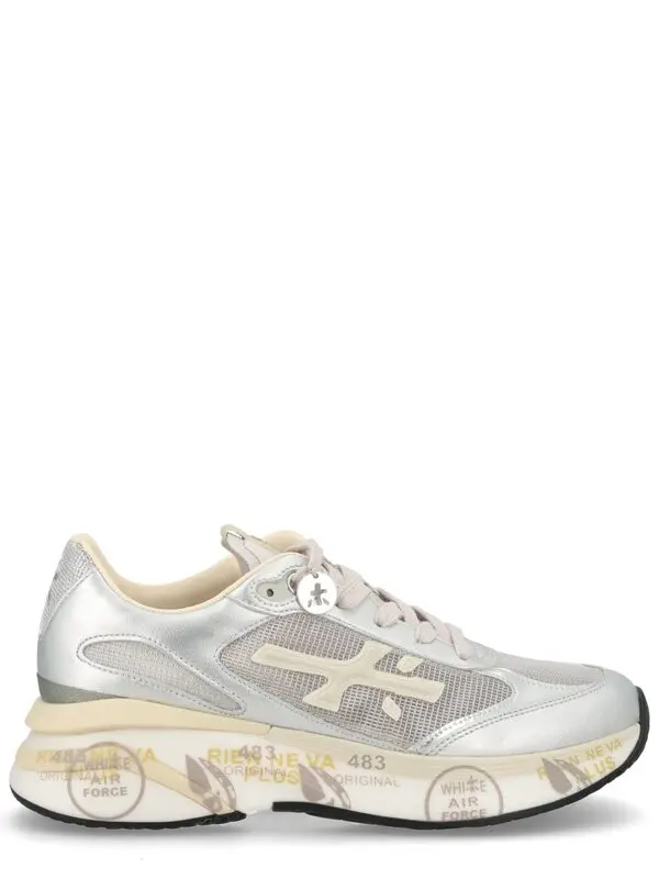 Premiata Metallic Low-top Sneakers With Mesh Accents - Grey