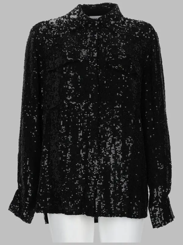P.a.r.o.s.h Sequin Embellished Button-front Shirt - Black