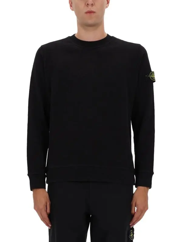 Stone Island Crew Neck Cotton Sweatshirt With Side Inlays