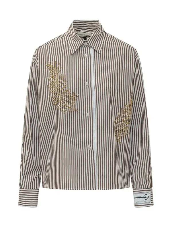 DES_PHEMMES Elegant Striped Shirt With Applied Embroidery