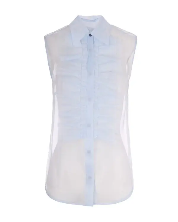 PAROSH Sheer Sleeveless Button-front Blouse - Azzurro