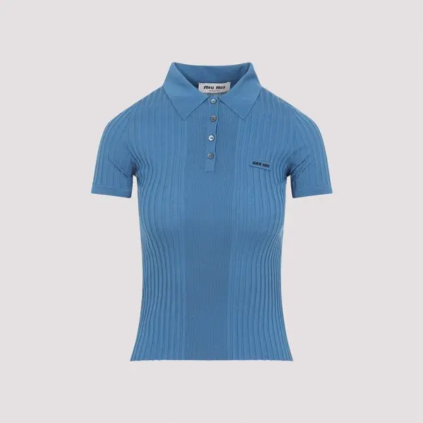 Miu Miu Ribbed Knit Wool Polo Shirt - Blue