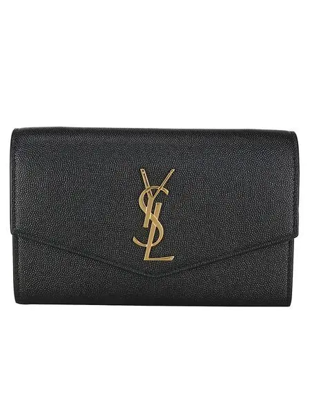 Saint Laurent Uptown Chain Wallet In Grain De Poudre Leather