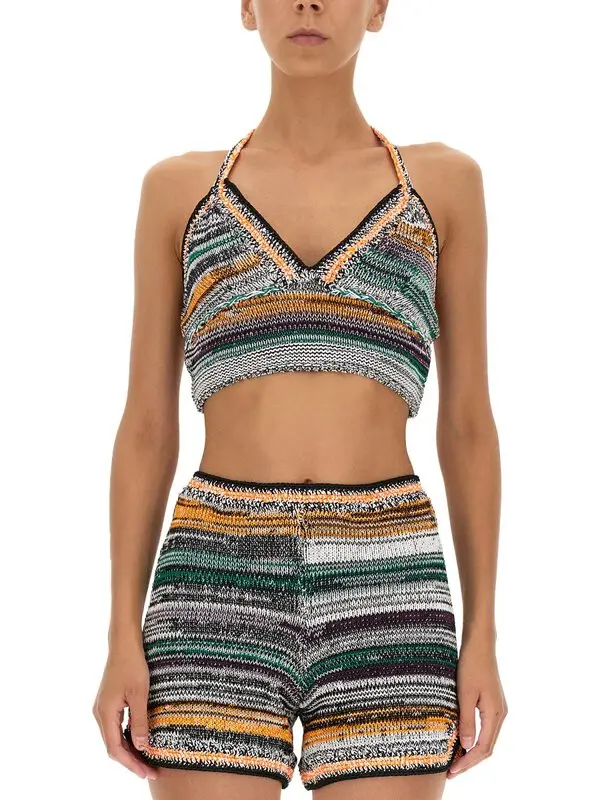 MIISTA Halter Neck Cropped Knit Top - Multicolour