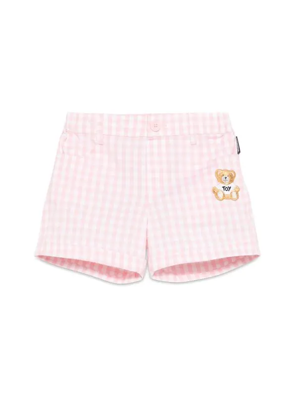 Moschino Gingham Teddy Bear Appliqué Shorts - Pink