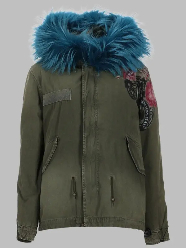 Mr & Mrs Italy Cotton Mini Sports Jacket With Fur Trim - Green