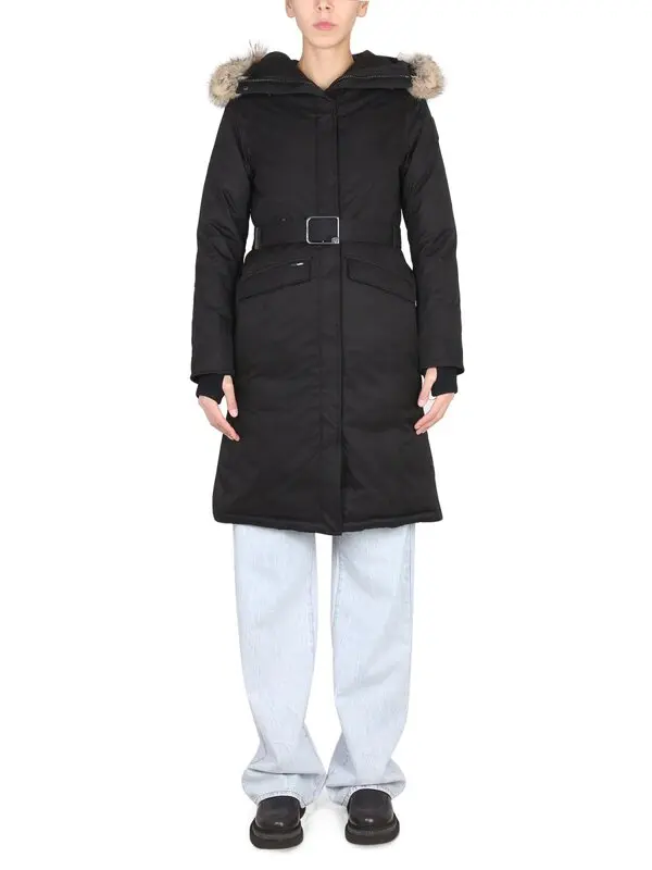 NOBIS Morgan Parka With Drawstring Hood And Belted Waist - Black